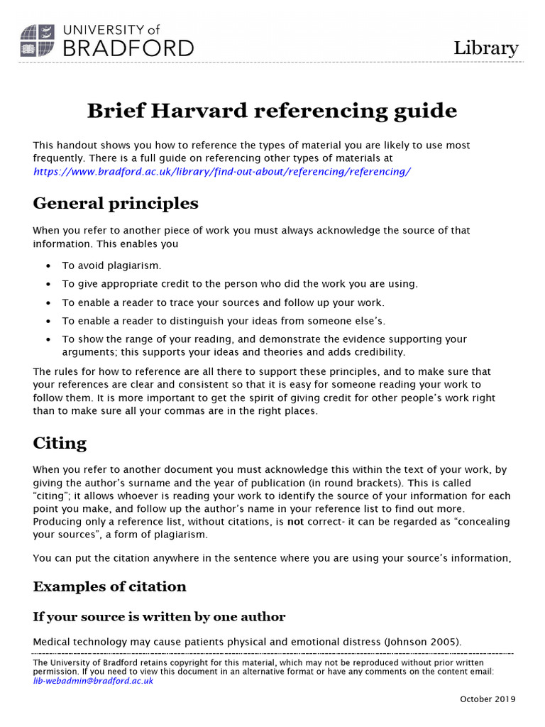 Brief Guide To University of Bradford Harvard Referencing | PDF ...