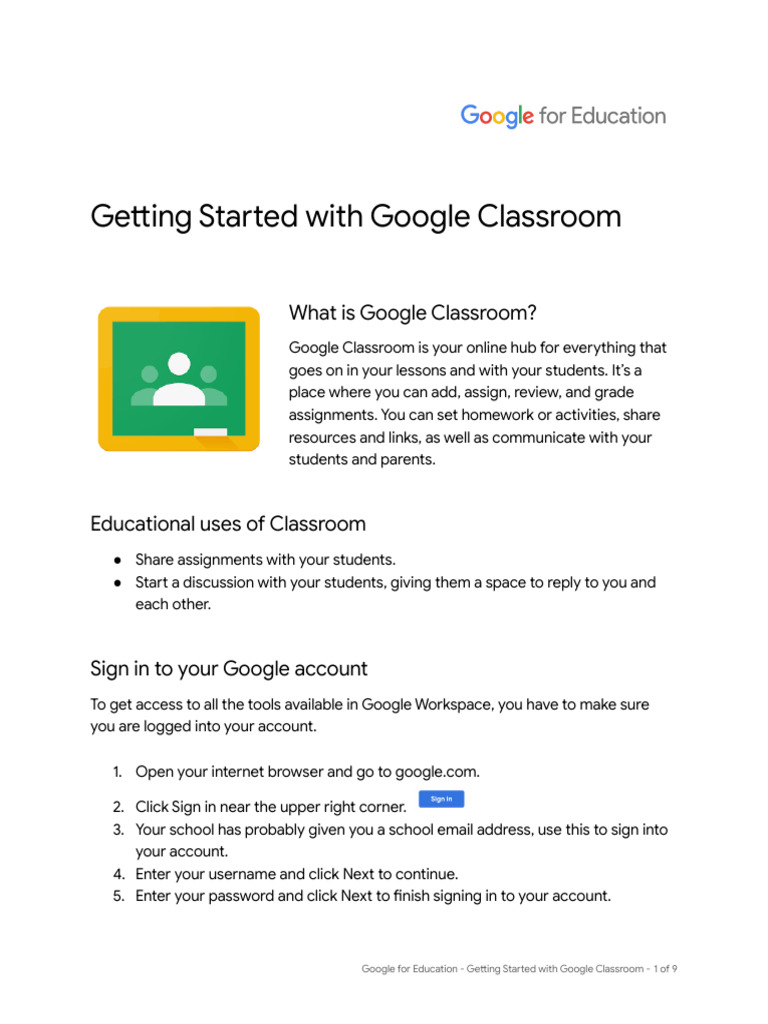 Getting Started With Google Classroom Guide | PDF | Icon (Computing ...
