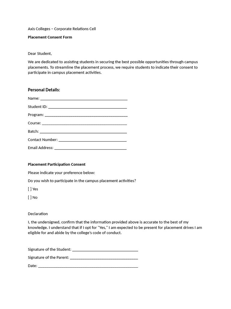 Placement Consent Form for Students | PDF