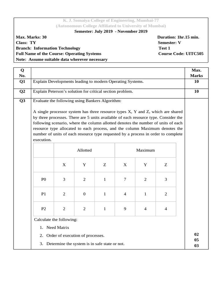 Operating Systems Test Questions and Solutions | PDF