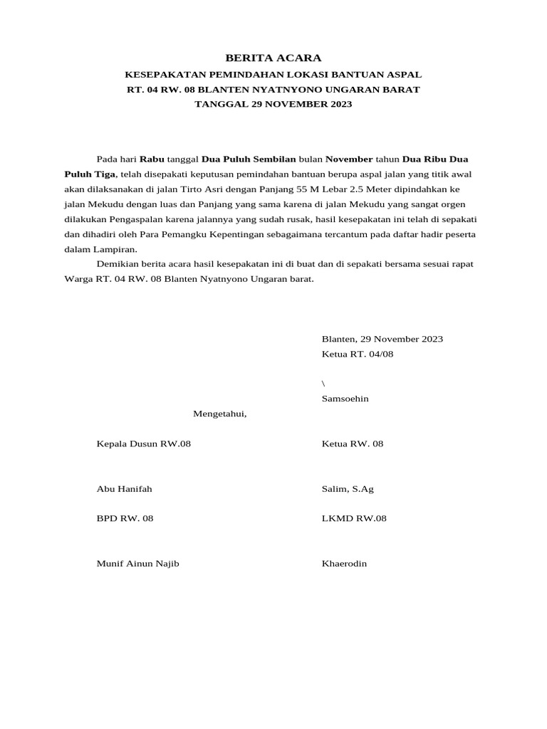BERITA ACARA Jalan RT 04 | PDF