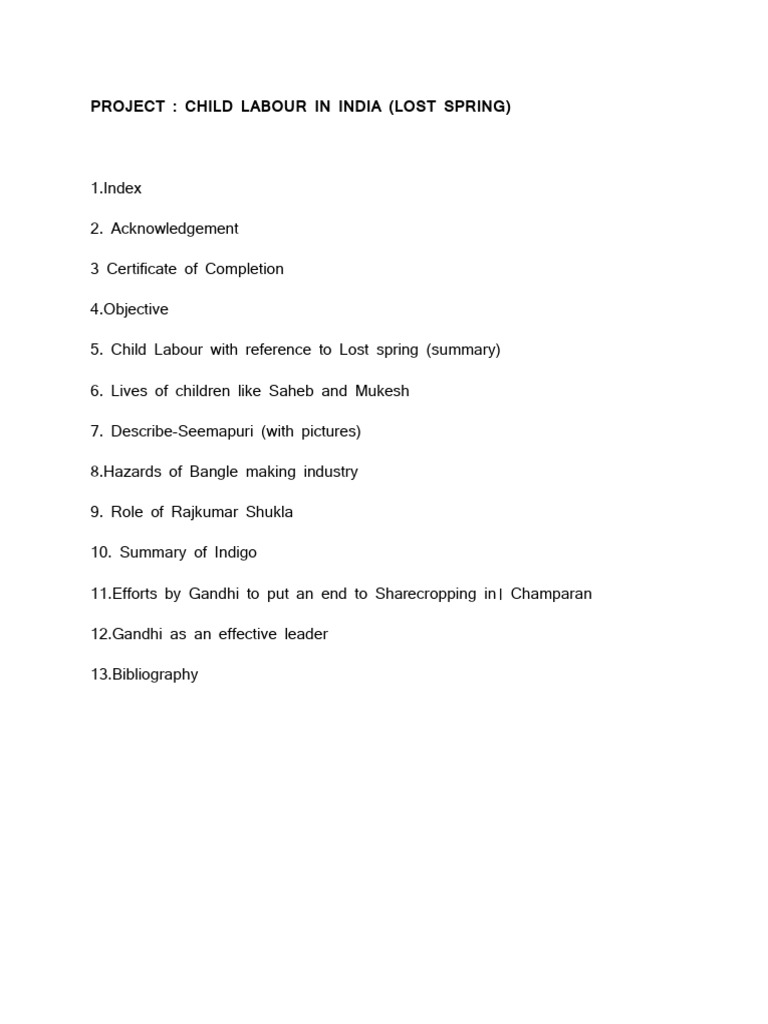 Project: Child Labour in India (Lost Spring) | PDF