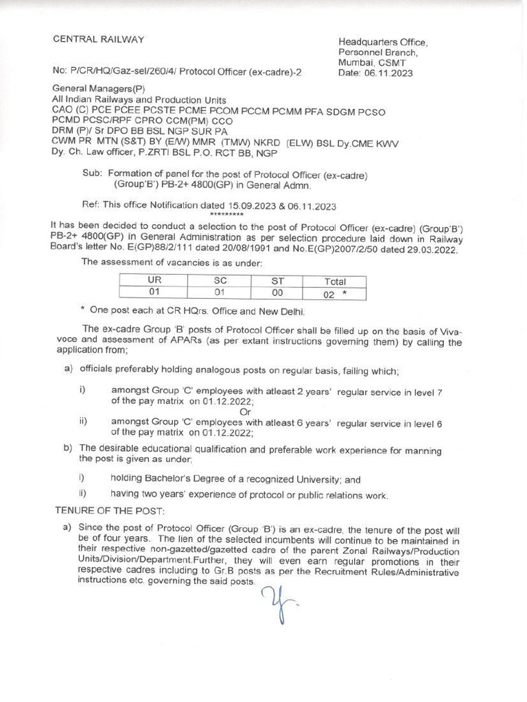 Formation of Panel For Protocol Officer-Revised Notification | PDF