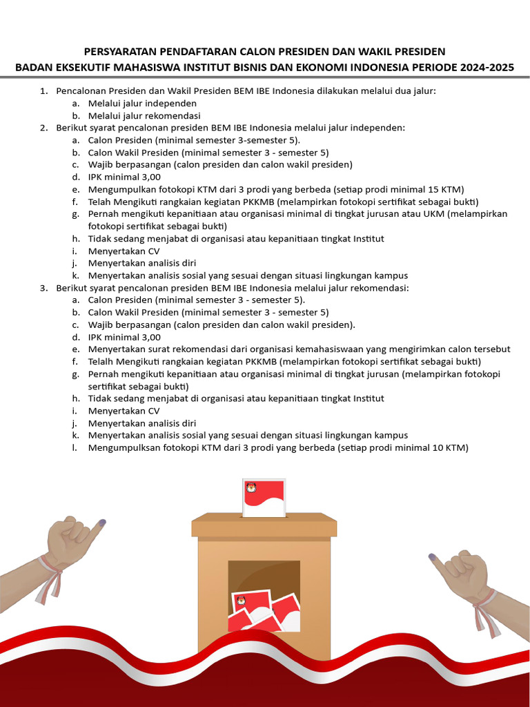 Syarat Pendaftaran Calon BEM IBE 2024-2025 | PDF