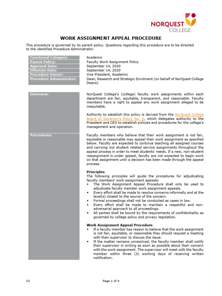 Faculty Work Assignment Appeal Process | PDF | Dean (Education) | Appeal