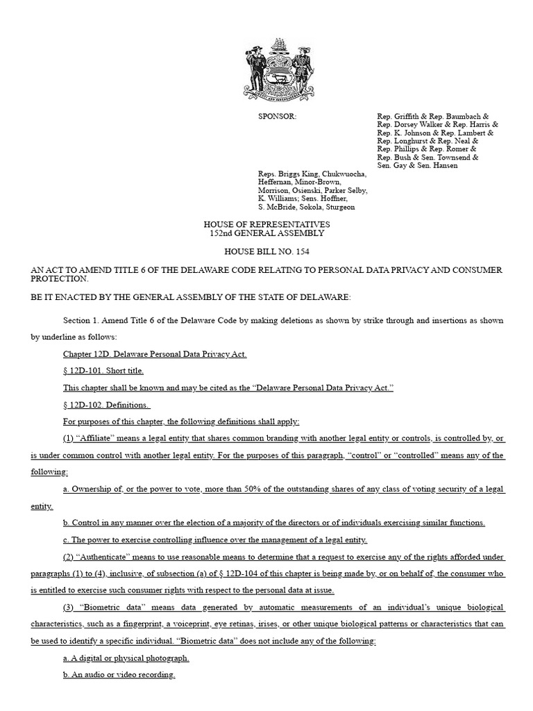 Delaware Personal Data Privacy Act | PDF | Dna | Information Privacy