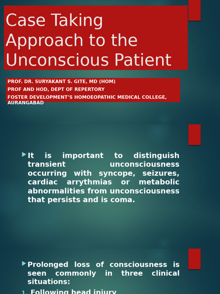 Case Taking Approach To The Unconscious Patient | PDF | Coma | Shock ...