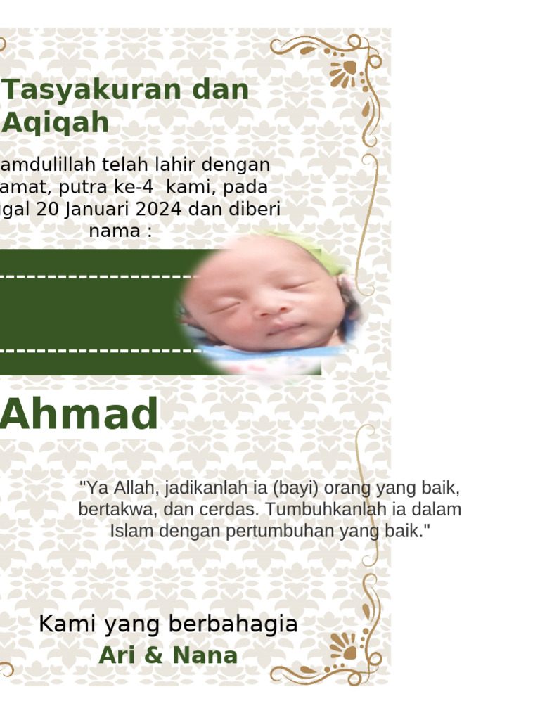 Contoh Undangan Aqiqah Border Elegan | PDF