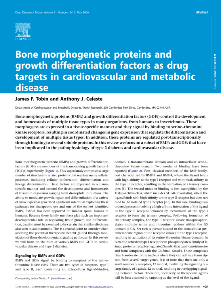 Bone Morphogenetic Proteins and Growth Differentiation Factors As Drug Targets in Cardiovascular ...