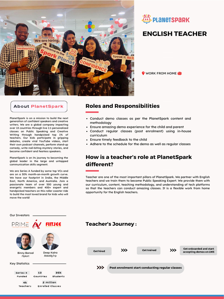 PlanetSpark Teachers - Job Description | PDF | Human Communication | Learning