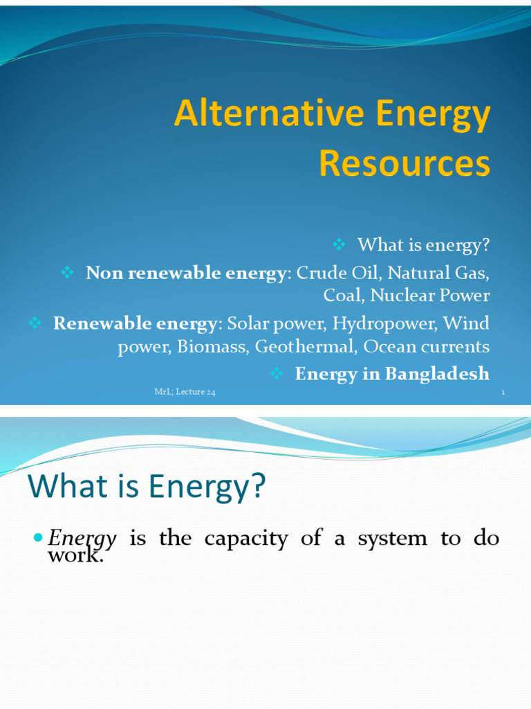 ENV 107 Lecture 24 Alternative Energy Resources | PDF | Renewable ...