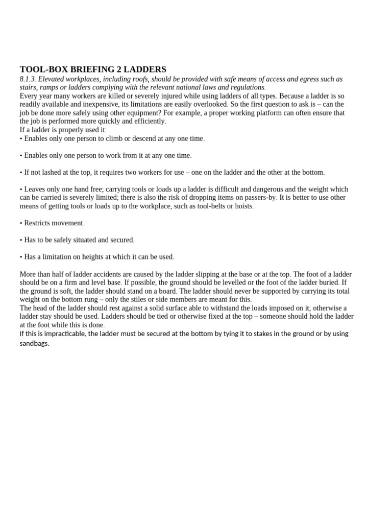 Tool-Box Briefing 2 Ladders | PDF