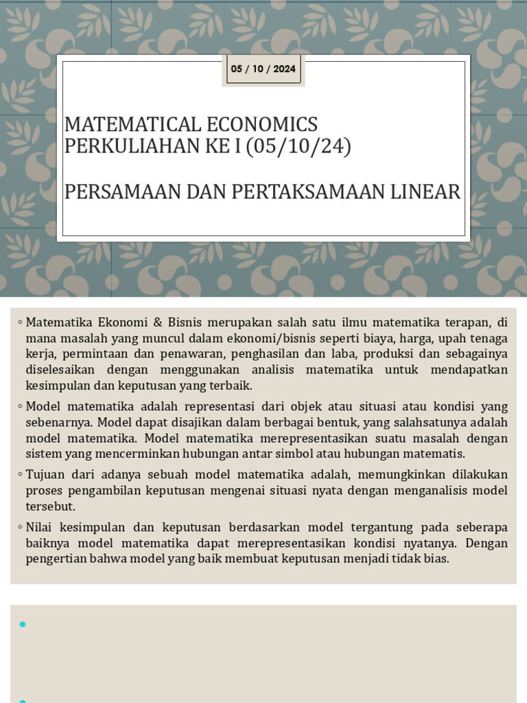 Persamaan dan Pertaksamaan Linear dalam Ekonomi | PDF