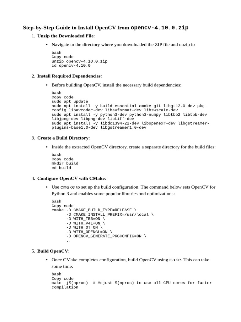 Opencv Installation Steps | PDF | Zip (File Format) | Sudo