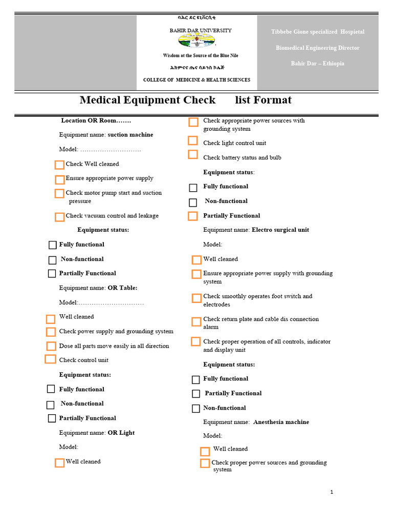 OR and ICU medical equipment PM form | PDF | Monitoring (Medicine ...