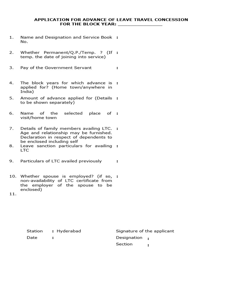 LTC advance application | PDF