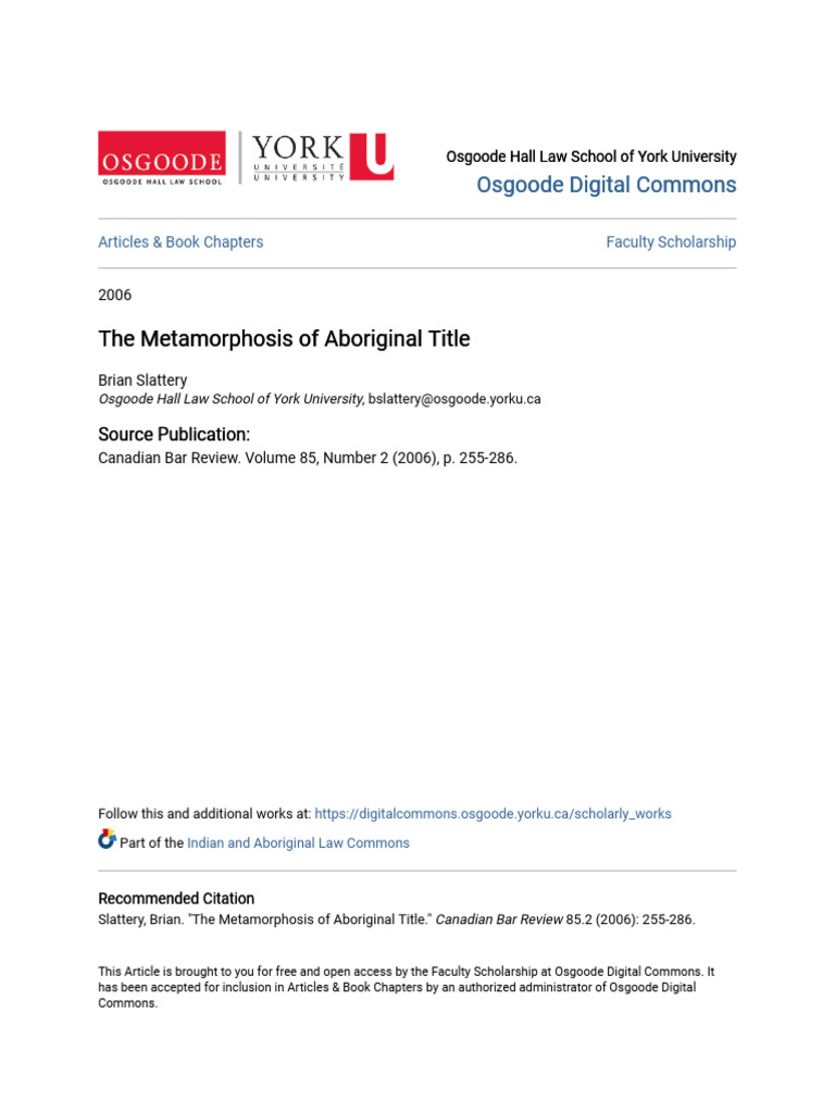 The Metamorphosis of Aboriginal Title | PDF | Indigenous Peoples | Canada