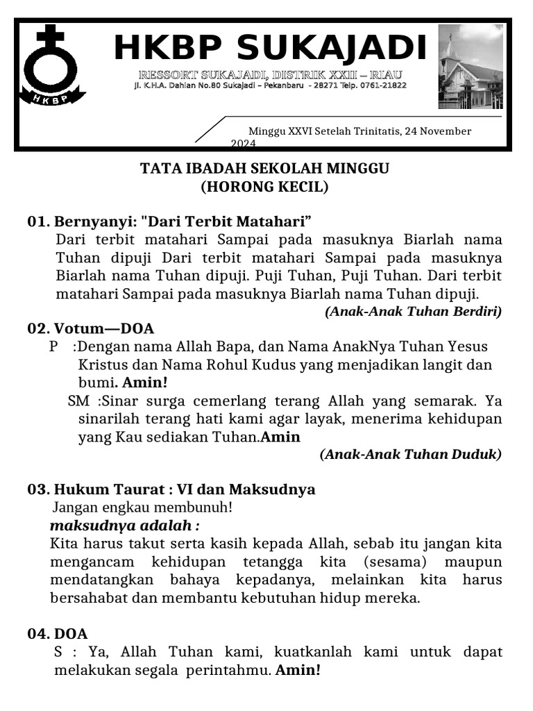Tata Ibadah 24 November 2024 Horong Kecil | PDF