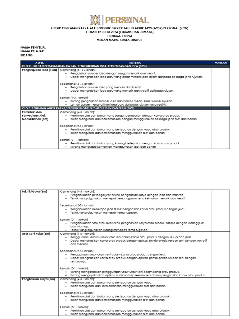 FINAL RUBRIC - ARTWORK | PDF