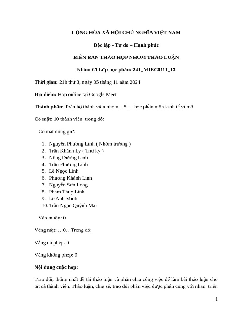 Các Biên Bản BTL Cá Tra N5 | PDF