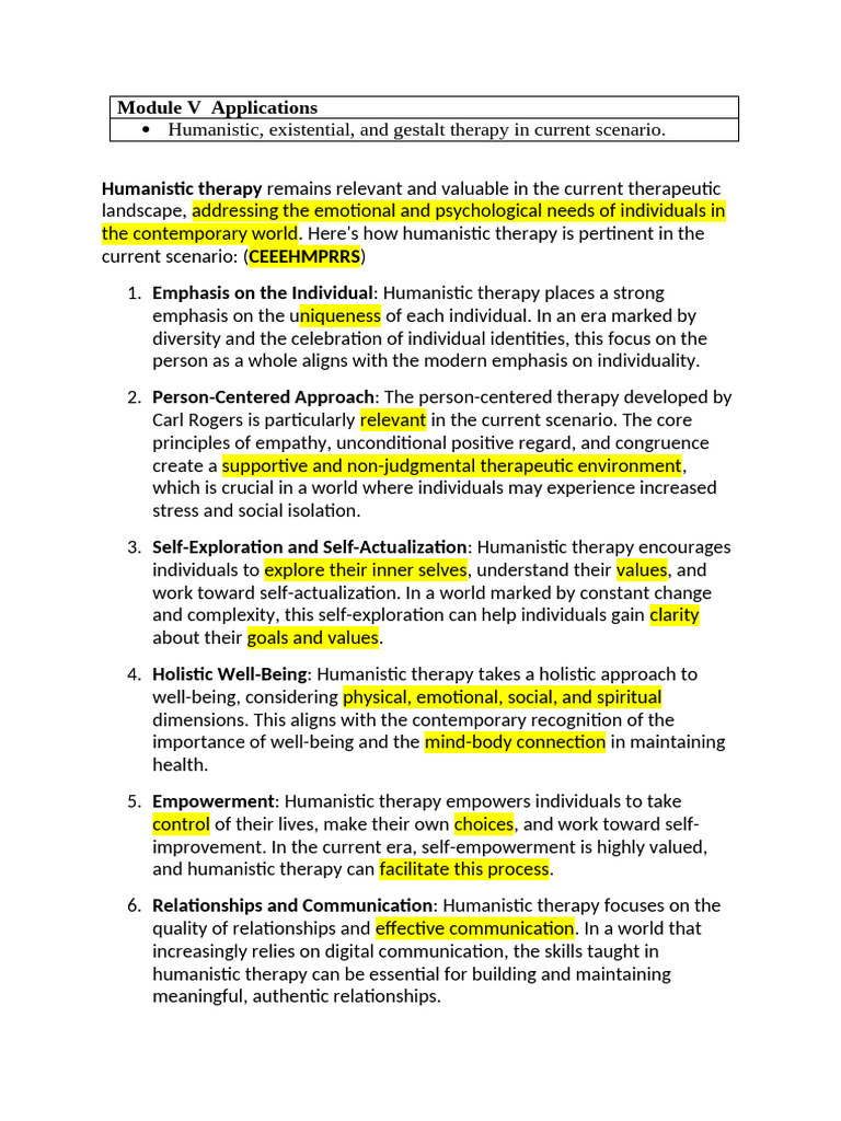 MODULE 5 | PDF | Humanistic Psychology | Psychotherapy