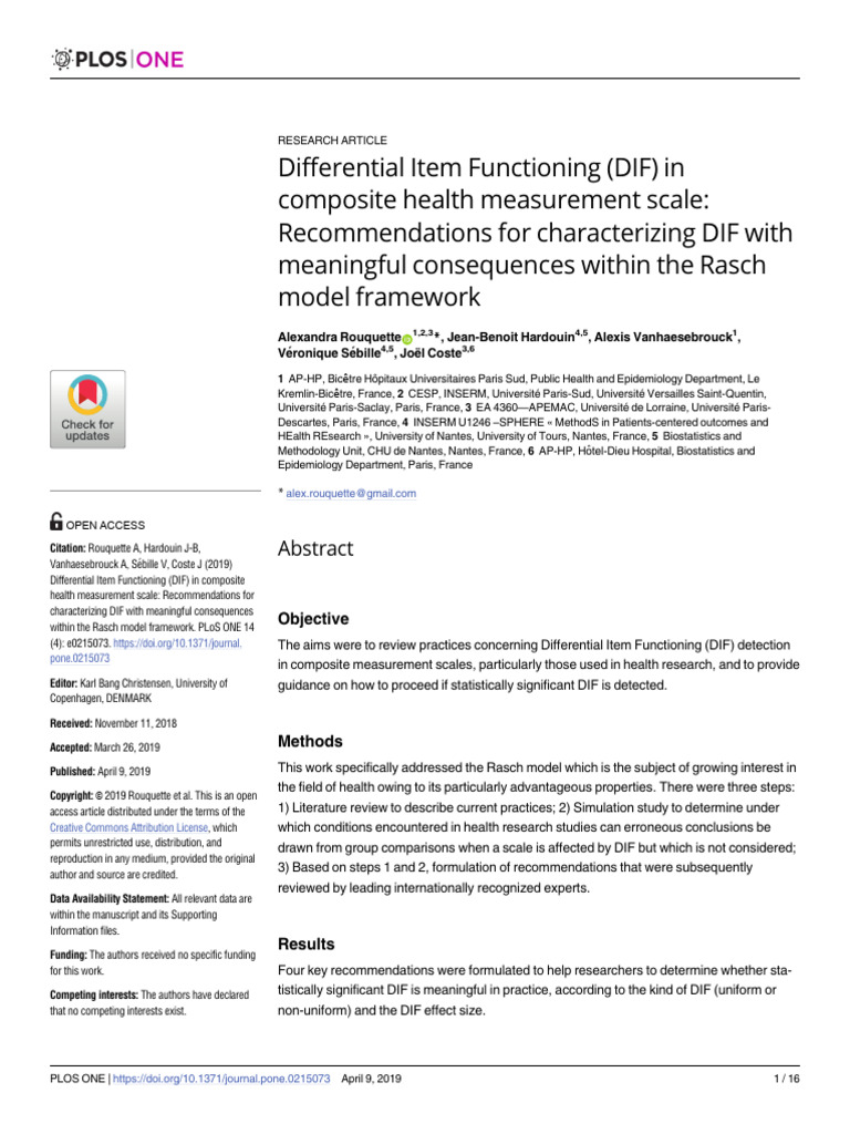Differential Item Functioning DIF in Composite Hea | PDF | Statistics ...