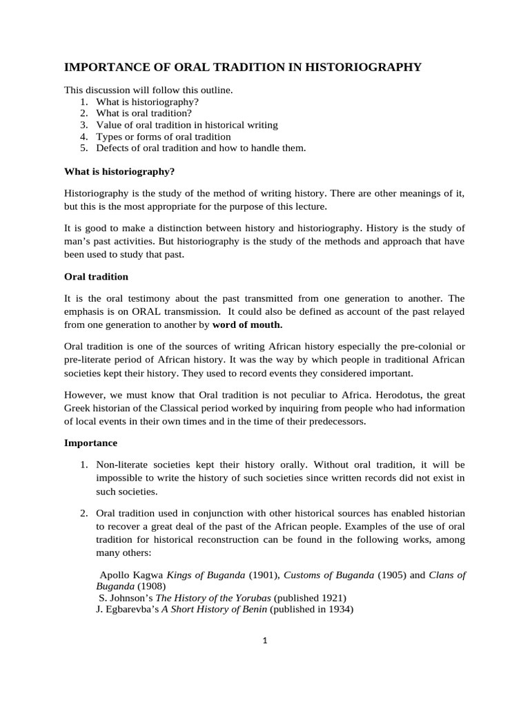 Importance of Oral Tradition in Historiography | PDF | Historiography ...