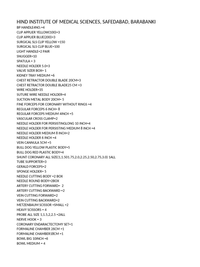 Instrument Set Cvts Ot | PDF | Medical Specialties | Cardiovascular System