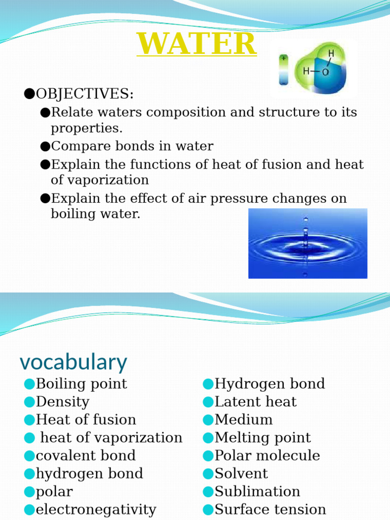 7 Properties of Water Notes | PDF | Chemical Bond | Water