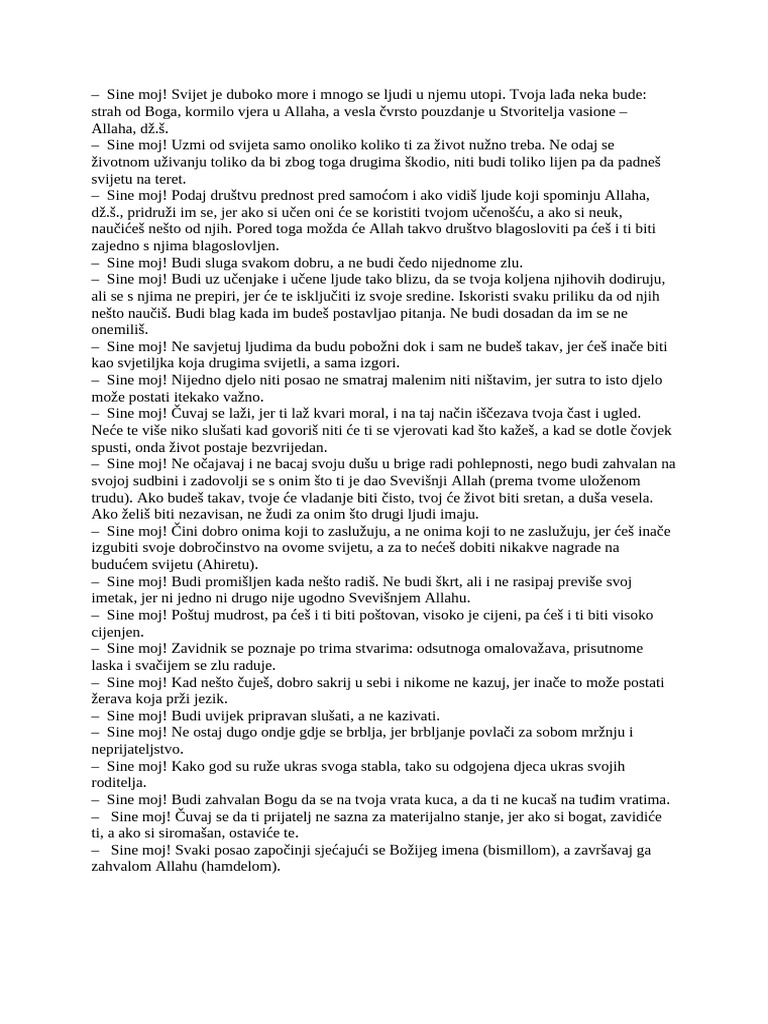 Lukmanovi Savjeti Sinu | PDF