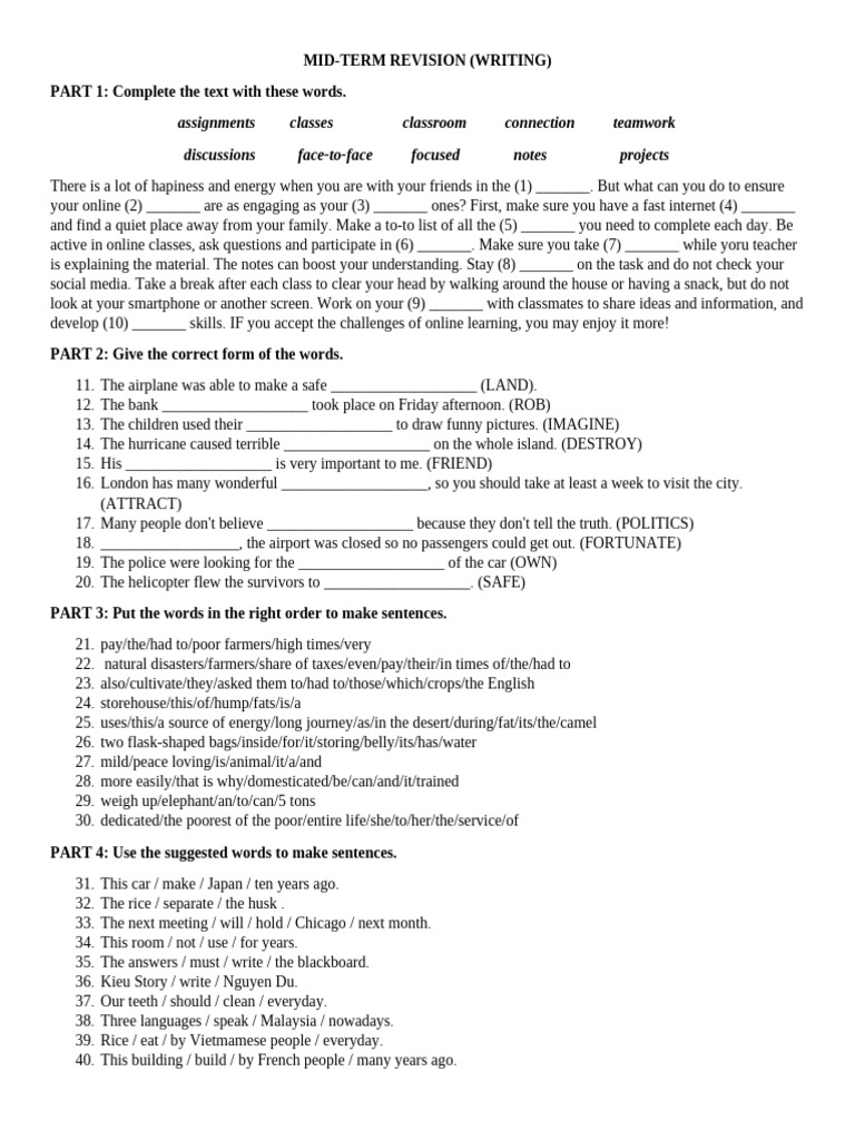 Midterm Revision (Writing) | PDF