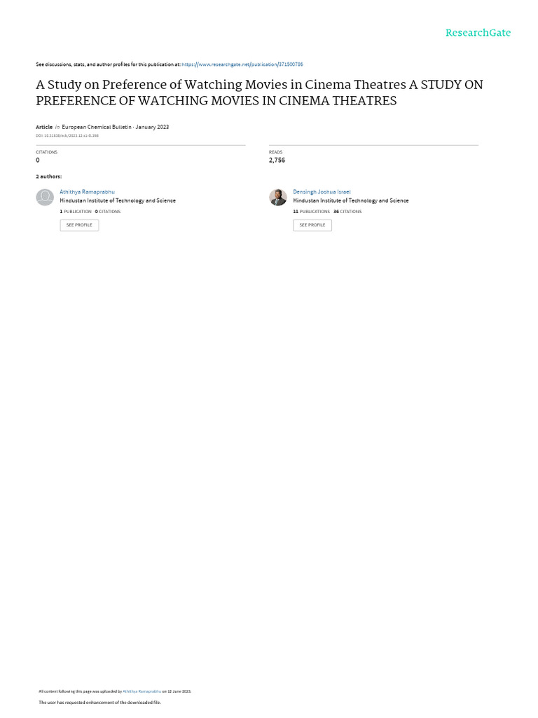 A Study On Preference of Watching Movies in Cinema Theatres | PDF ...