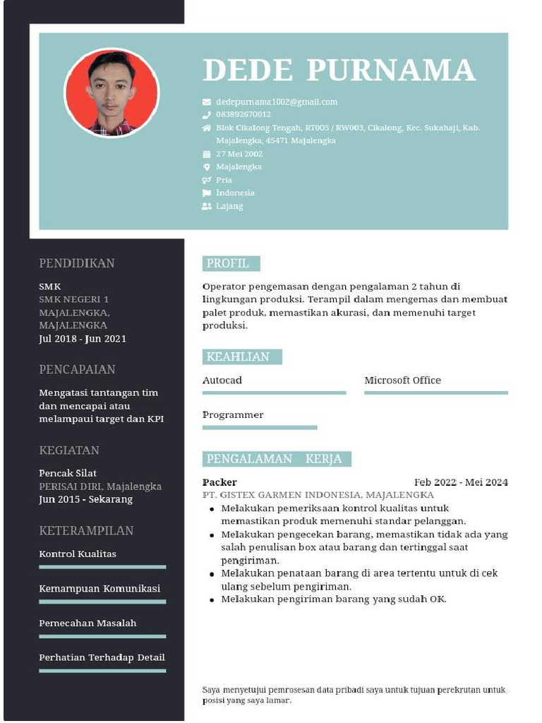 Lamaran Kerja - Dede Purnama | PDF