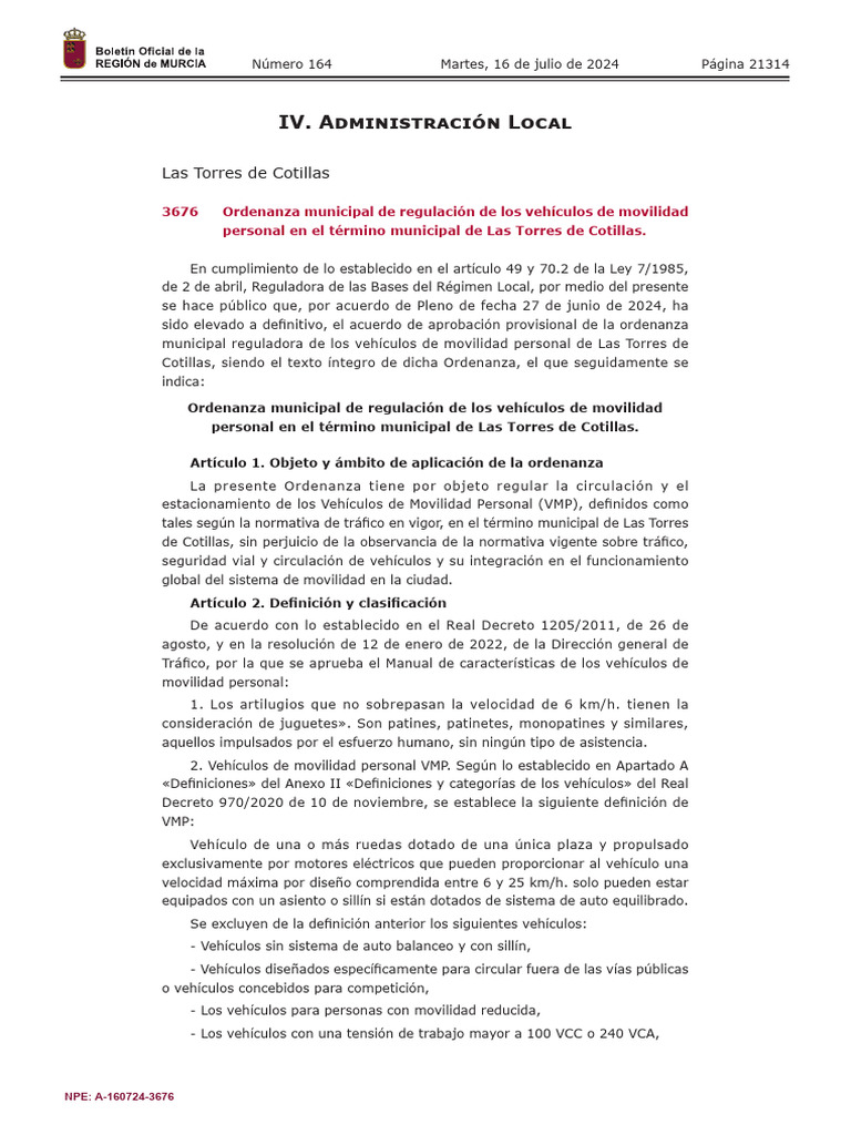 Ordenanza VMP 16.07.24 | PDF