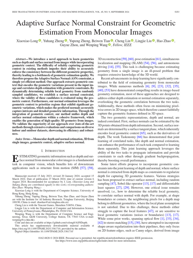 Adaptive Surface Normal Constraint For Geometric Estimation From ...