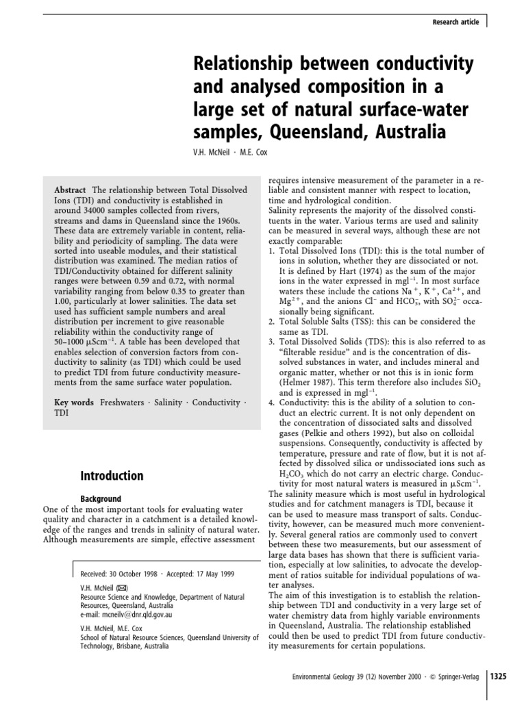 Conductivity and Composition in Queensland Waters | PDF | Salinity | Ion