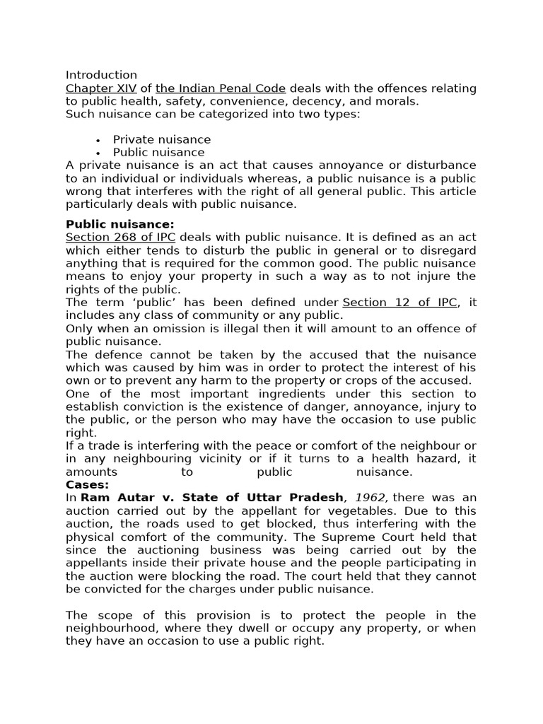 Understanding Public Nuisance in IPC | PDF | Obscenity | Nuisance