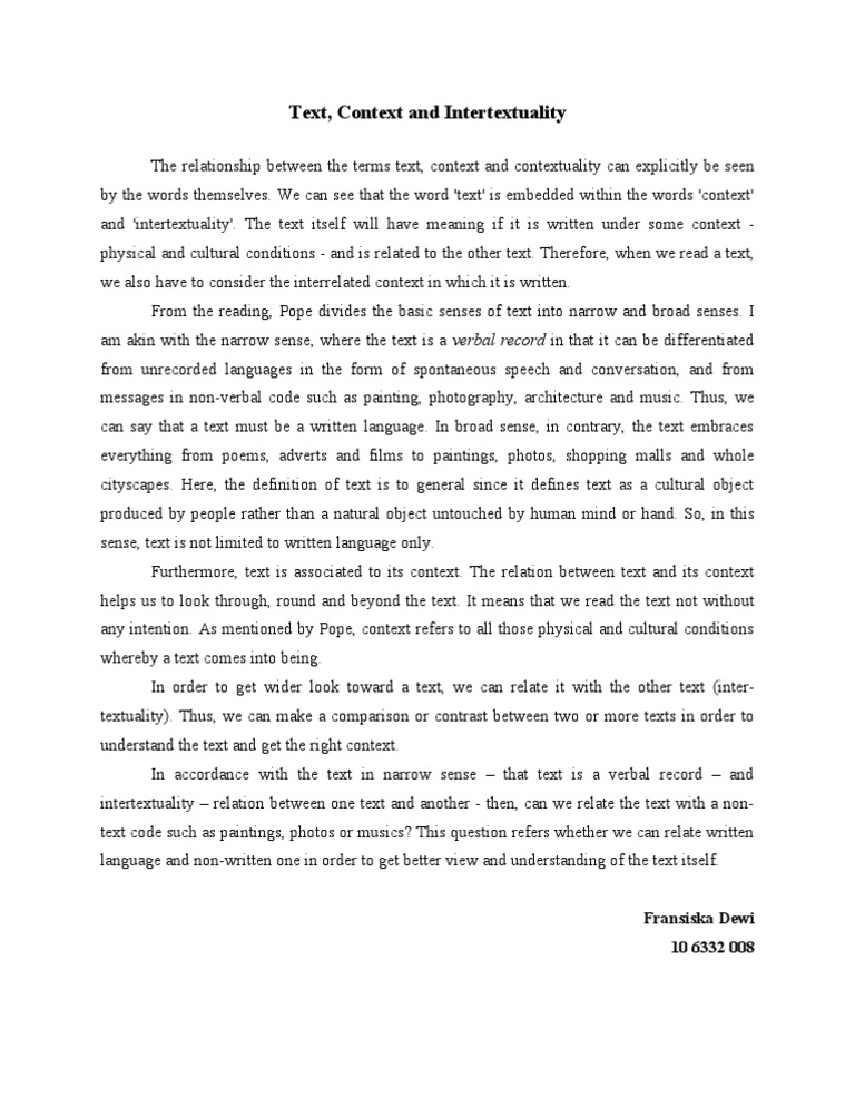 Text, Context and Intertextuality | PDF