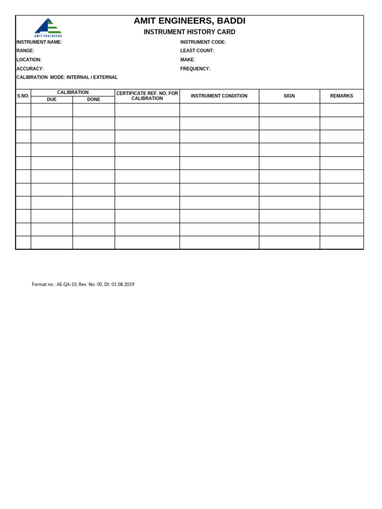 AE QA 10 Instrument History Card | PDF
