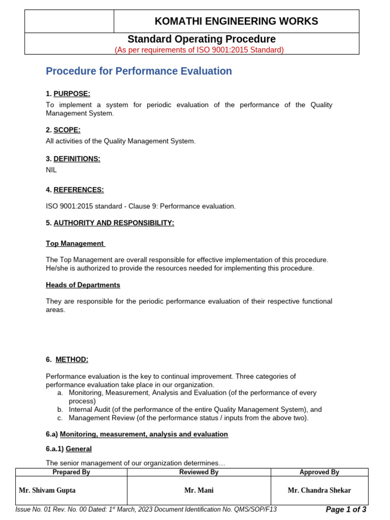 QMS SOP F13 Performance Evaluation | PDF | Quality Management System ...