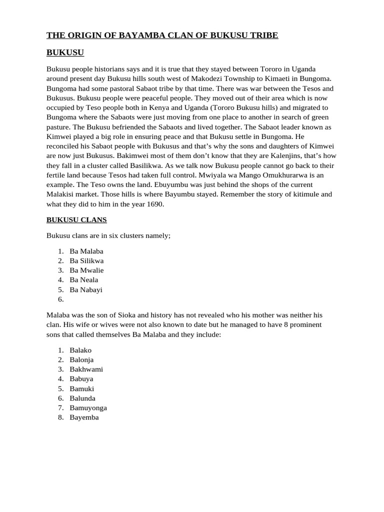 The Origin of Bayamba Clan of Bukusu Tribe | PDF | Ethnic Groups | Africa
