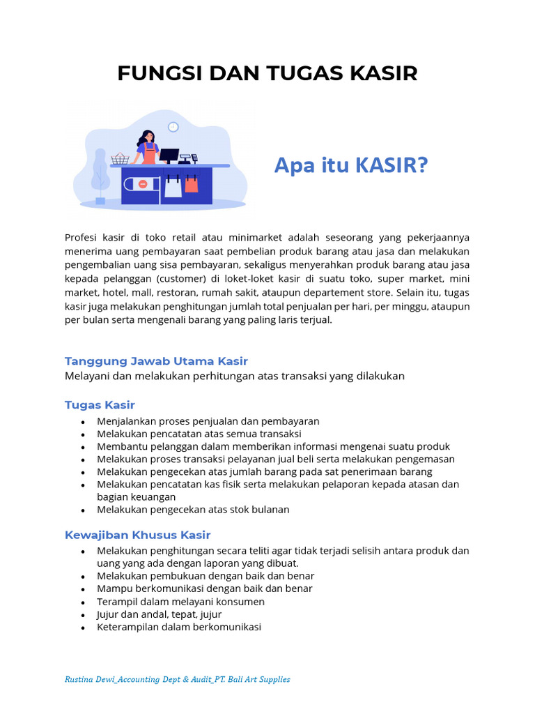 Fungsi Dan Tugas Kasir | PDF