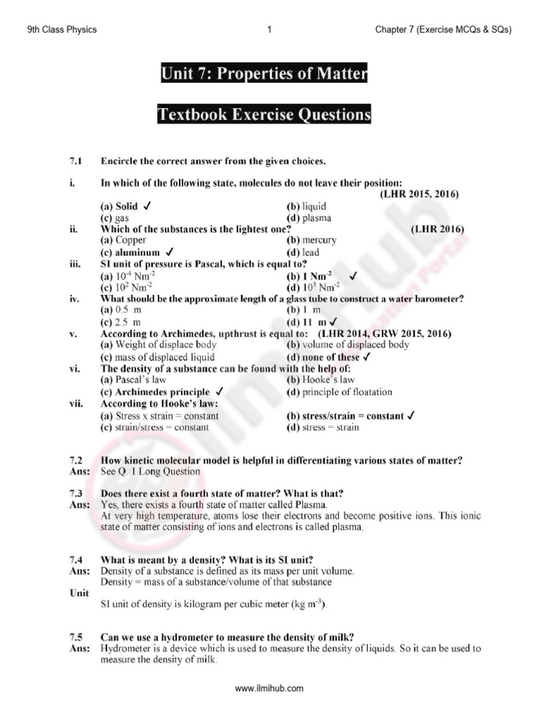 9th Phy Chap 7 Exercise MCQs & SQs - Page-0001 (3 Files Merged) | PDF