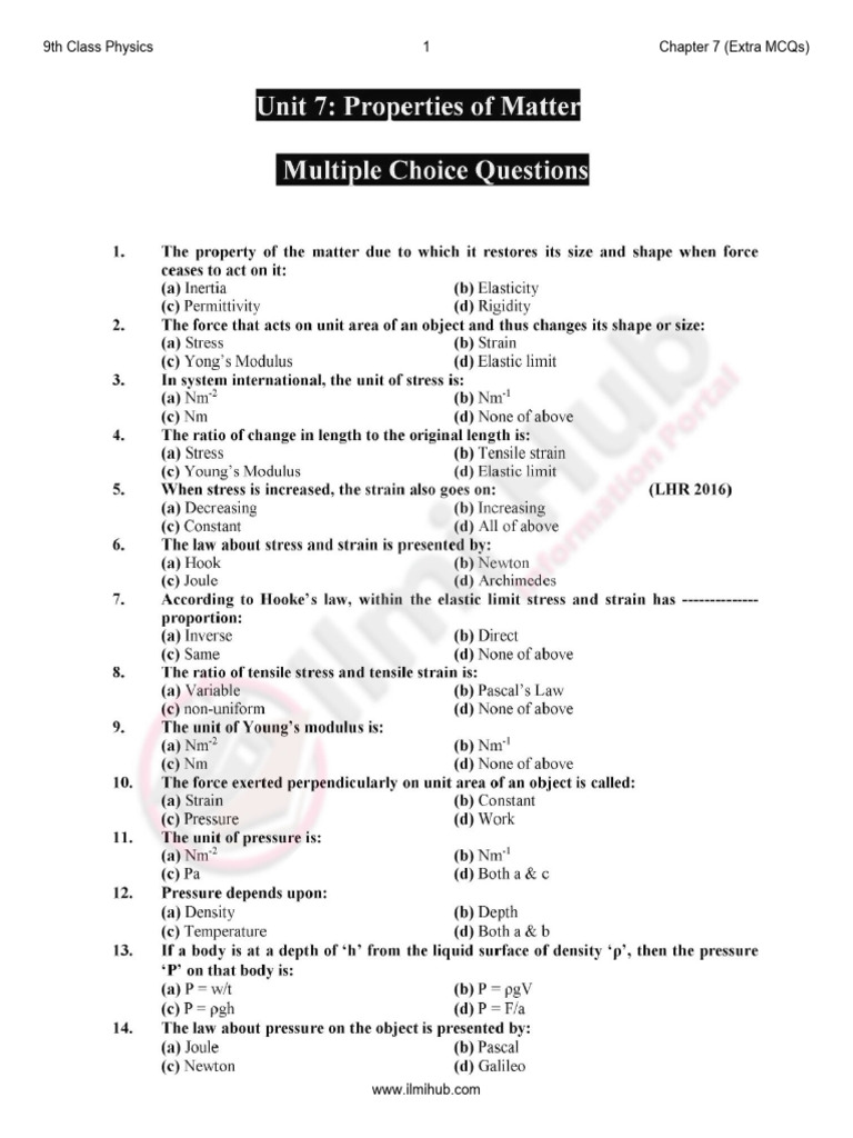 9th Phy Chap 7 Extra MCQs - Page-0001 (4 Files Merged) | PDF