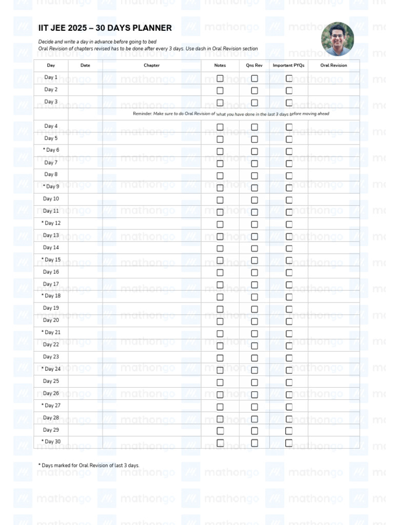 IIT JEE 2025: 30-Day Study Planner | PDF