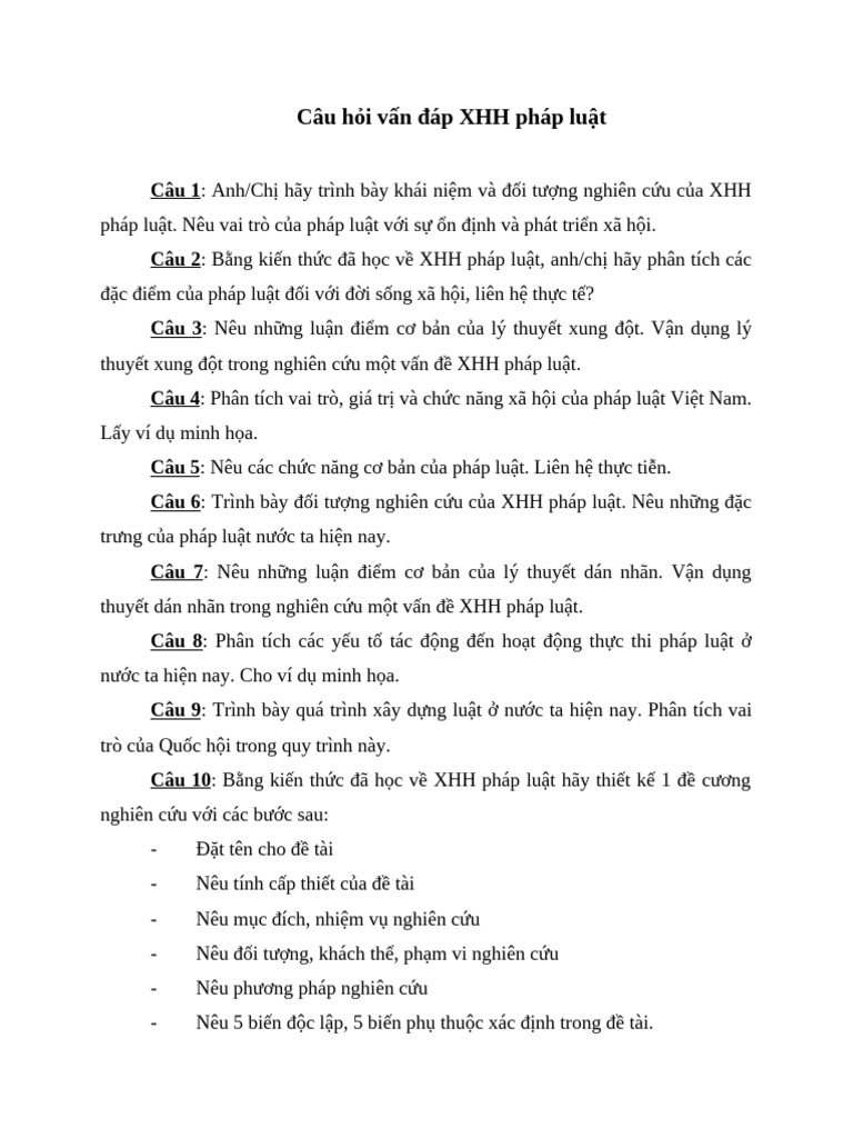 Câu hỏi vấn đáp XHH pháp luật_ngành XHH | PDF