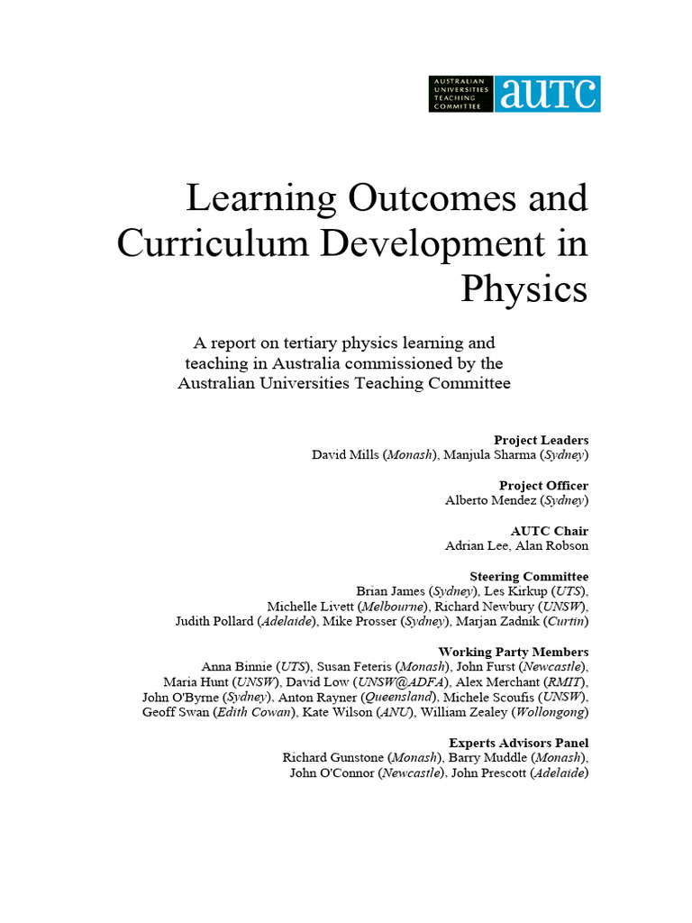 learning_outcomes_dev_physics | PDF | Curriculum | Interdisciplinarity