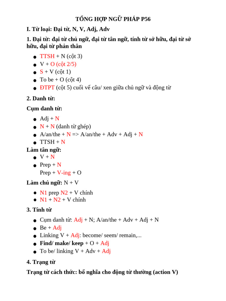 Tá» NG Há»¢P NGá»® PHÃ P P56 | PDF