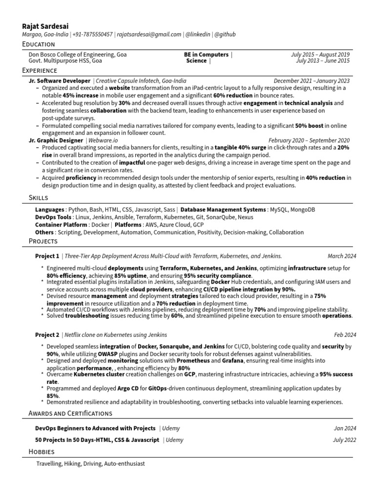 DevOps Engineer - Rajat Sardesai | PDF | Cloud Computing | Software Development