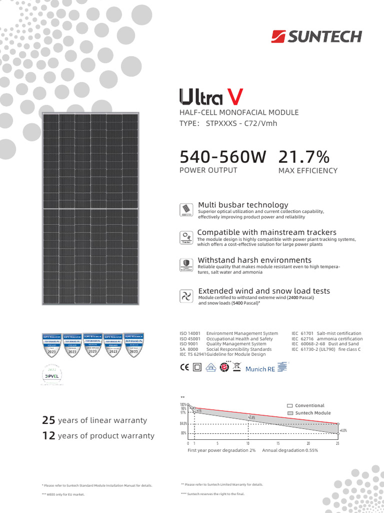 Suntech 560W Solar Panel Overview | PDF | Fuse (Electrical ...